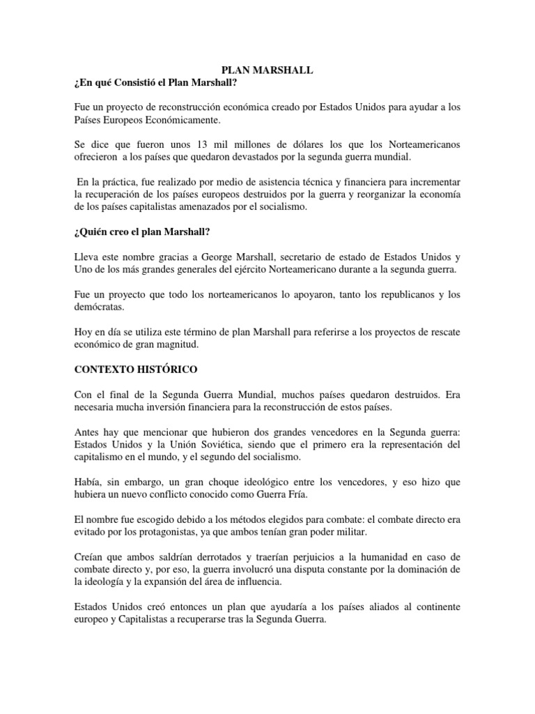 Plan Marshall y Comecon | Descargar gratis PDF | plan Marshall | Unión ...