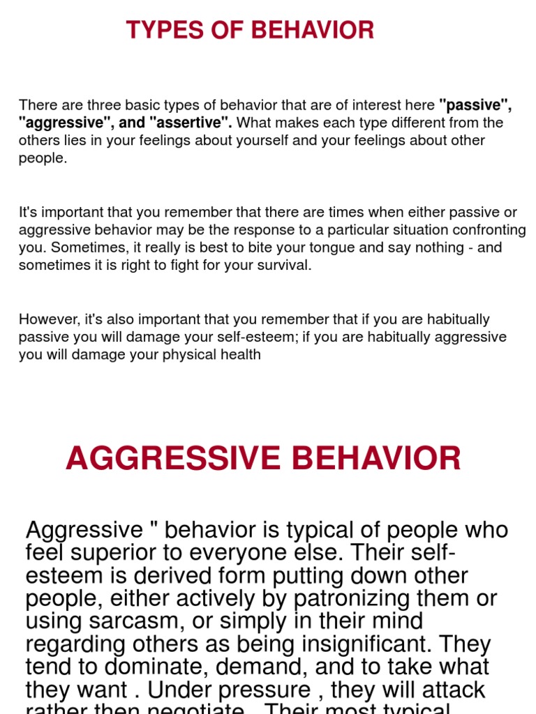 Types of Behavior: "Aggressive", and "Assertive". What Makes Each Type ...