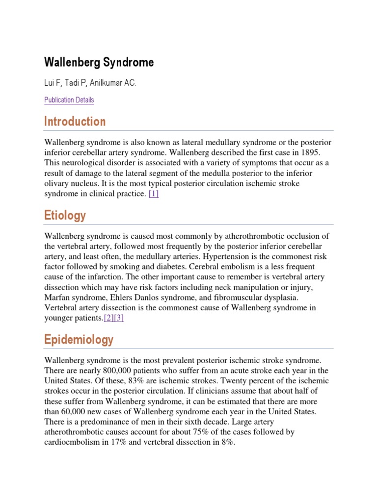 Wallenberg Syndrome: Publication Details | PDF | Stroke | Vertigo