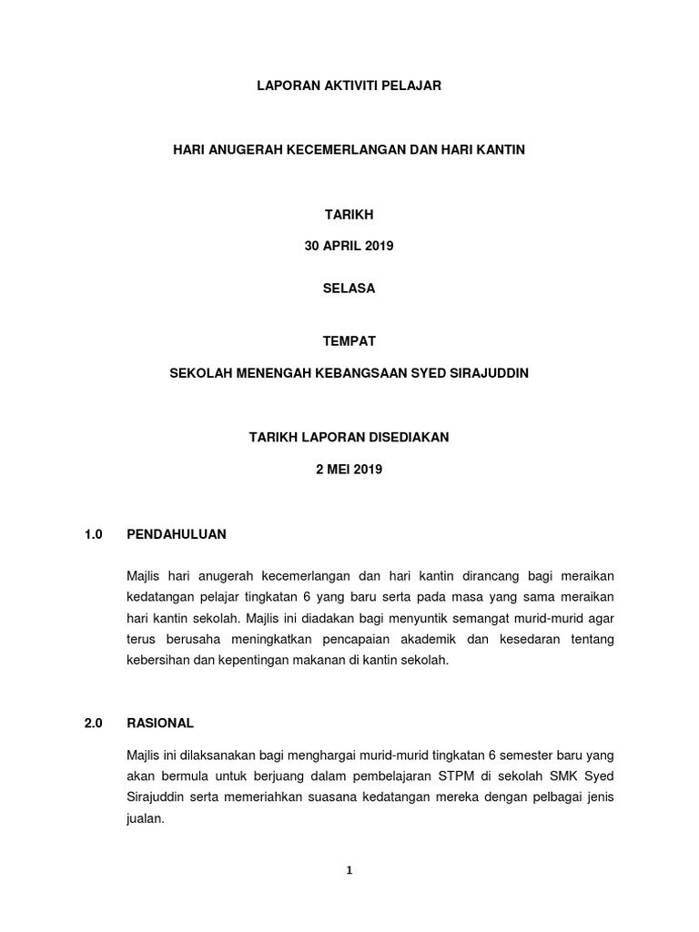 Laporan Aktiviti Pelajar | PDF