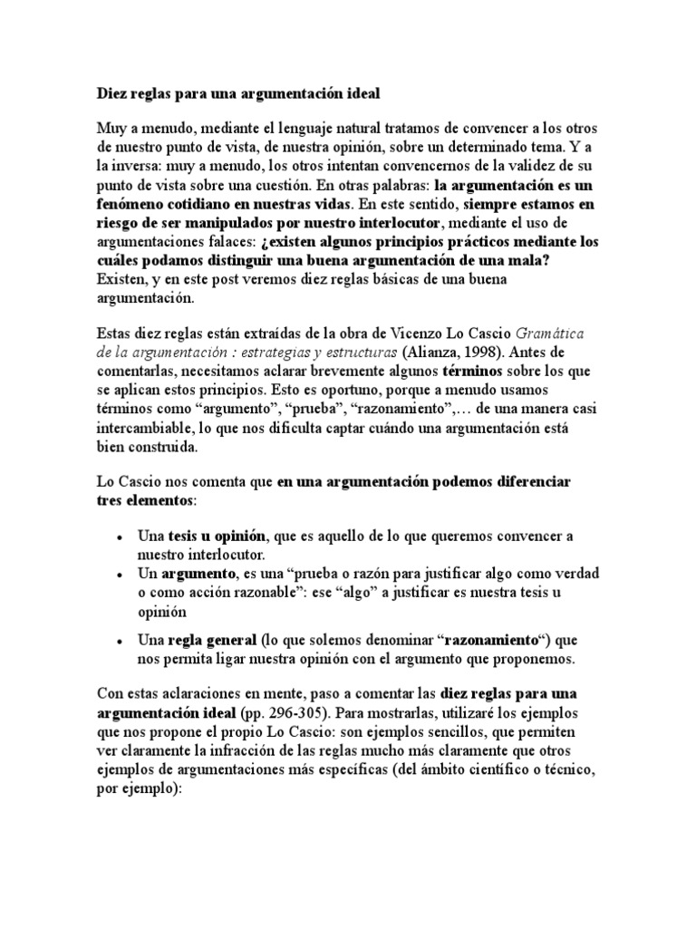 Diez Reglas Para Una Argumentación | Certeza | Argumento