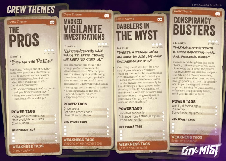City of Mist RPG - Crew Themes | PDF