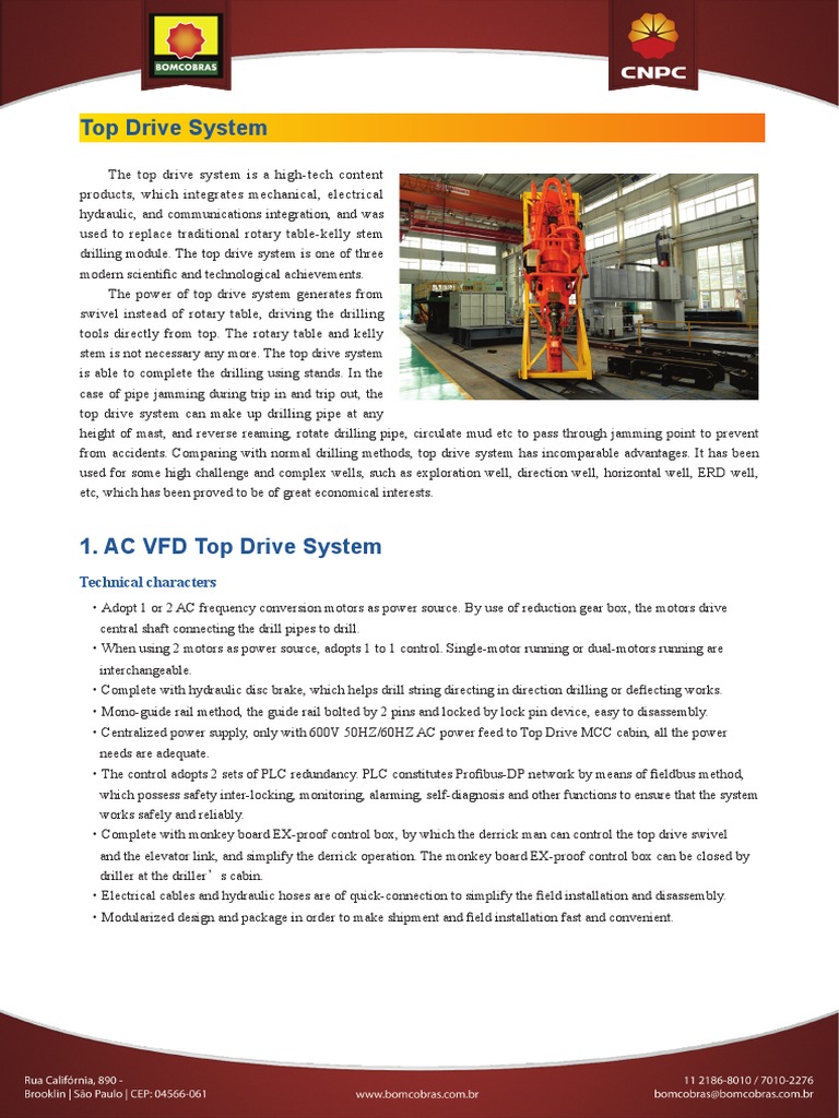 Top Drive Data Sheet | PDF | Electric Motor | Horsepower