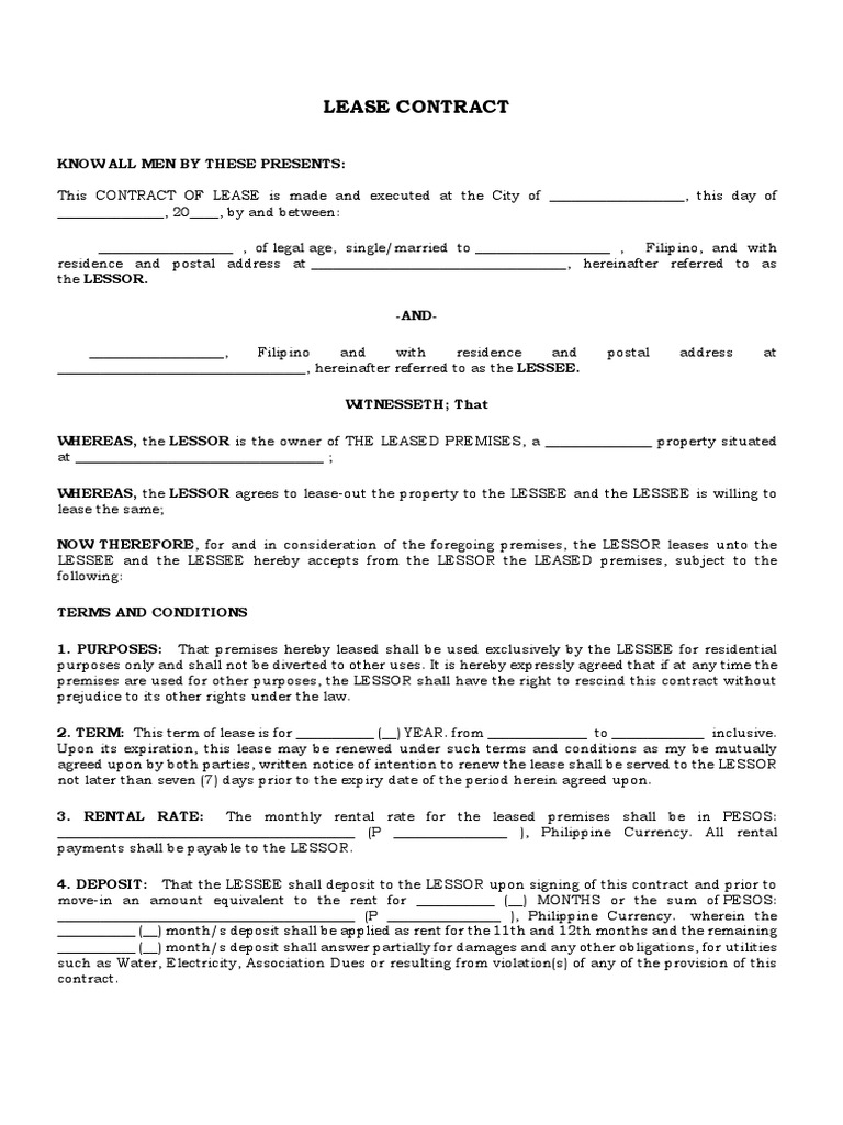 Example of Lease Contract | PDF | Lease | Law And Economics