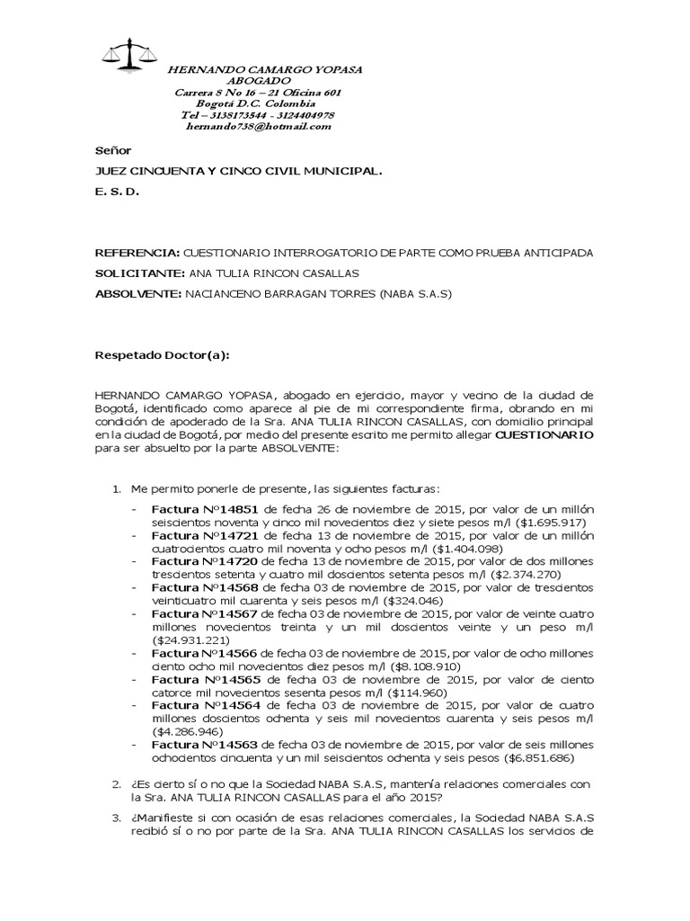 Cuestionario Interrogatorio de Parte | PDF | Agitación