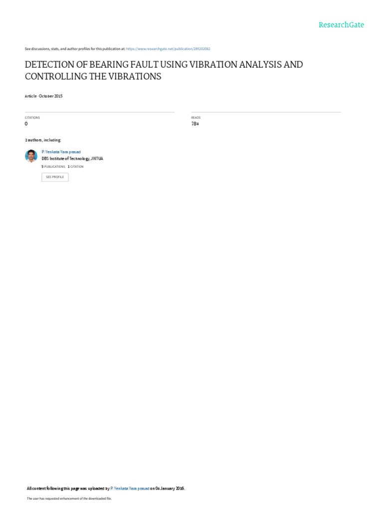 Detection of Bearing Fault Using Vibration Analysis and Controlling The Vibrations | PDF ...