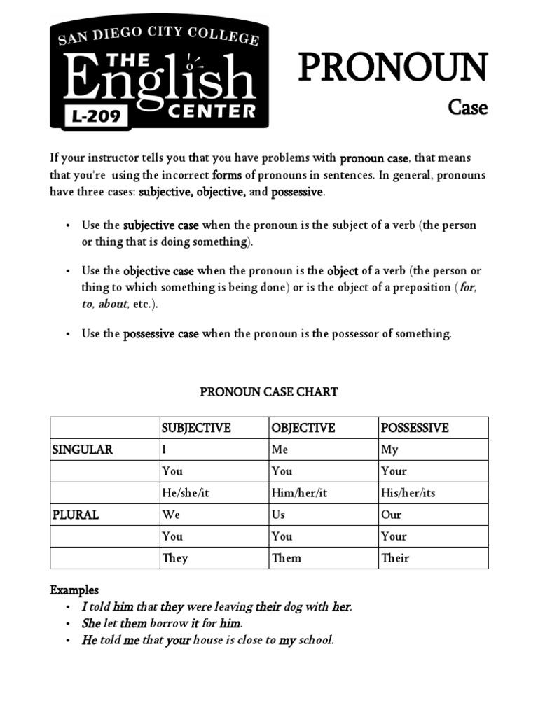 Pronoun Case PDF | PDF | Pronoun | Grammatical Number