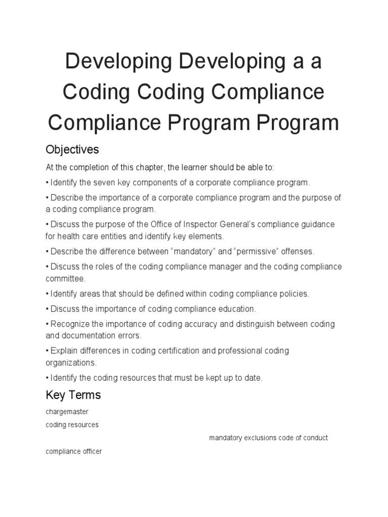 Developing Developing A A Coding Coding Compliance Compliance Program Program | PDF | Regulatory ...
