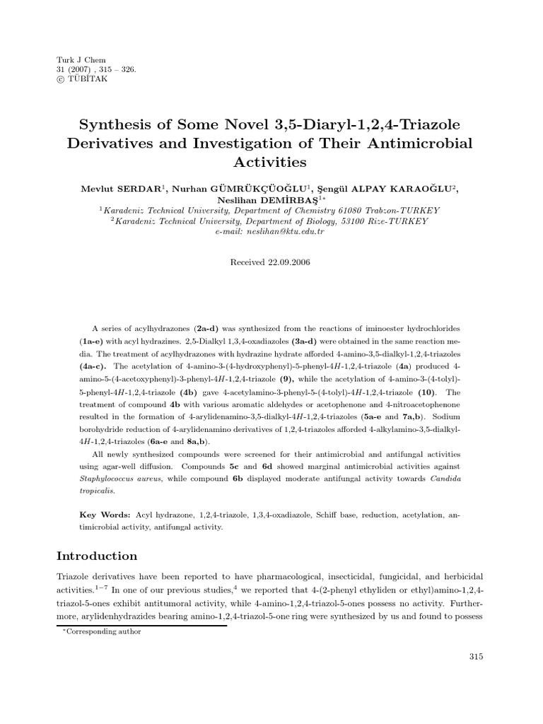 Synthesis of Some Novel 3,5-Diaryl-1,2,4-Triazole Derivatives and ...