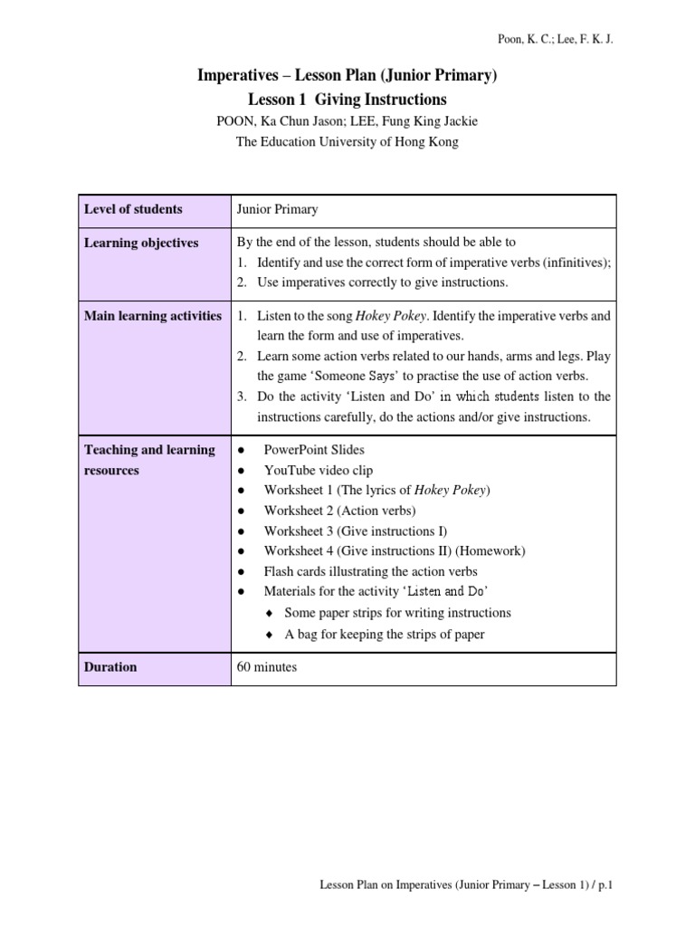 Imperatives | PDF | Lesson Plan | Worksheet