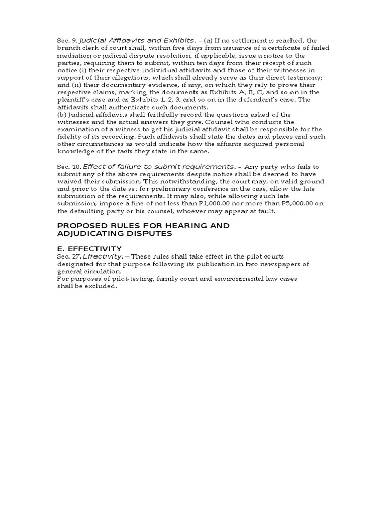 Proposed Rules For Hearing and Adjudicating Disputes: E. Effectivity | PDF