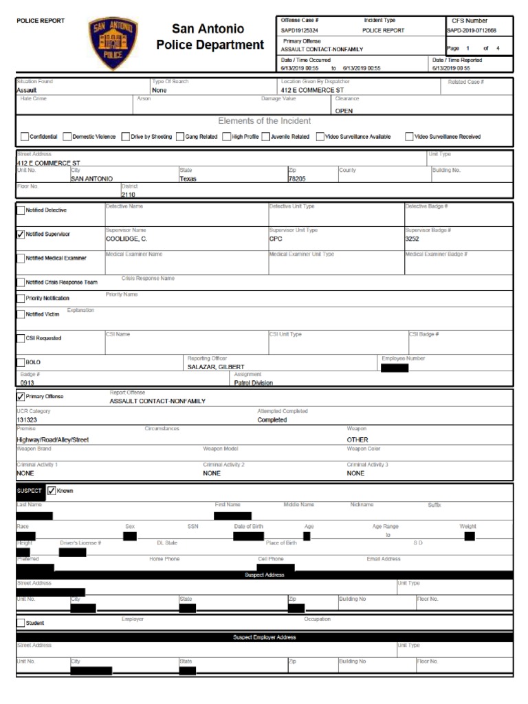 SAPD Incident Report: Assault Contact | PDF