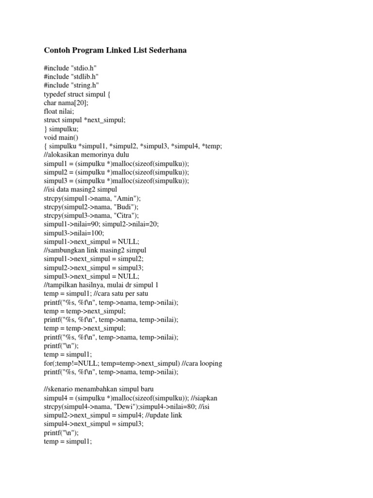 Contoh Program Linked List Sederhana | PDF