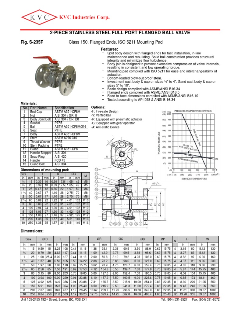 KVC Ball Valves | PDF | Valve | Mechanical Engineering