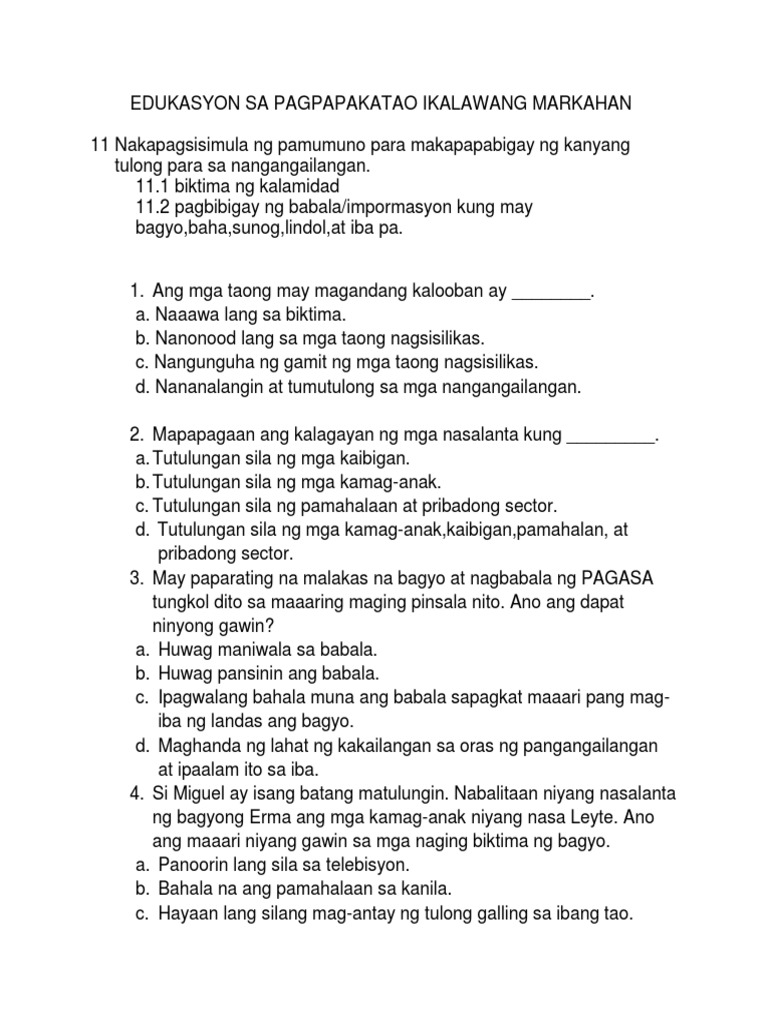 Edukasyon Sa Pagpapakatao Ikalawang Markahan | PDF