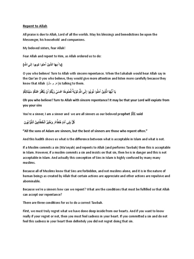 How to Sincerely Repent in Islam | PDF | Religious Belief And Doctrine ...