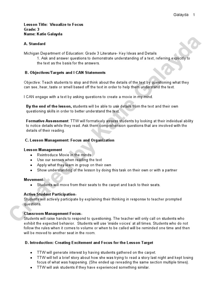 Galaydasamplelessongrade 3 Ela | PDF | Neuropsychological Assessment ...