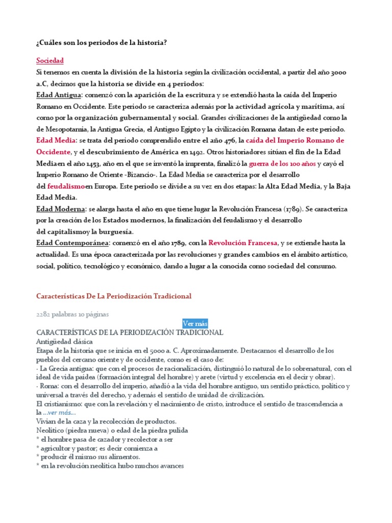 Cuáles Son Los Periodos de La Historia | PDF