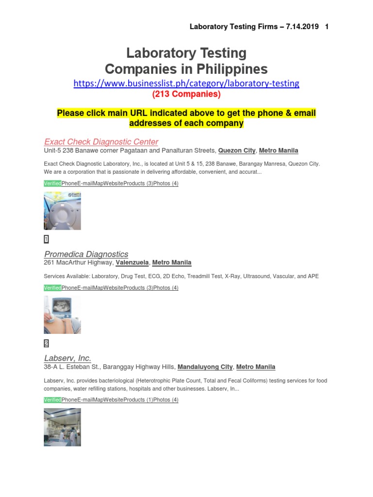 List of Laboratory Testing | PDF | Metro Manila | Makati