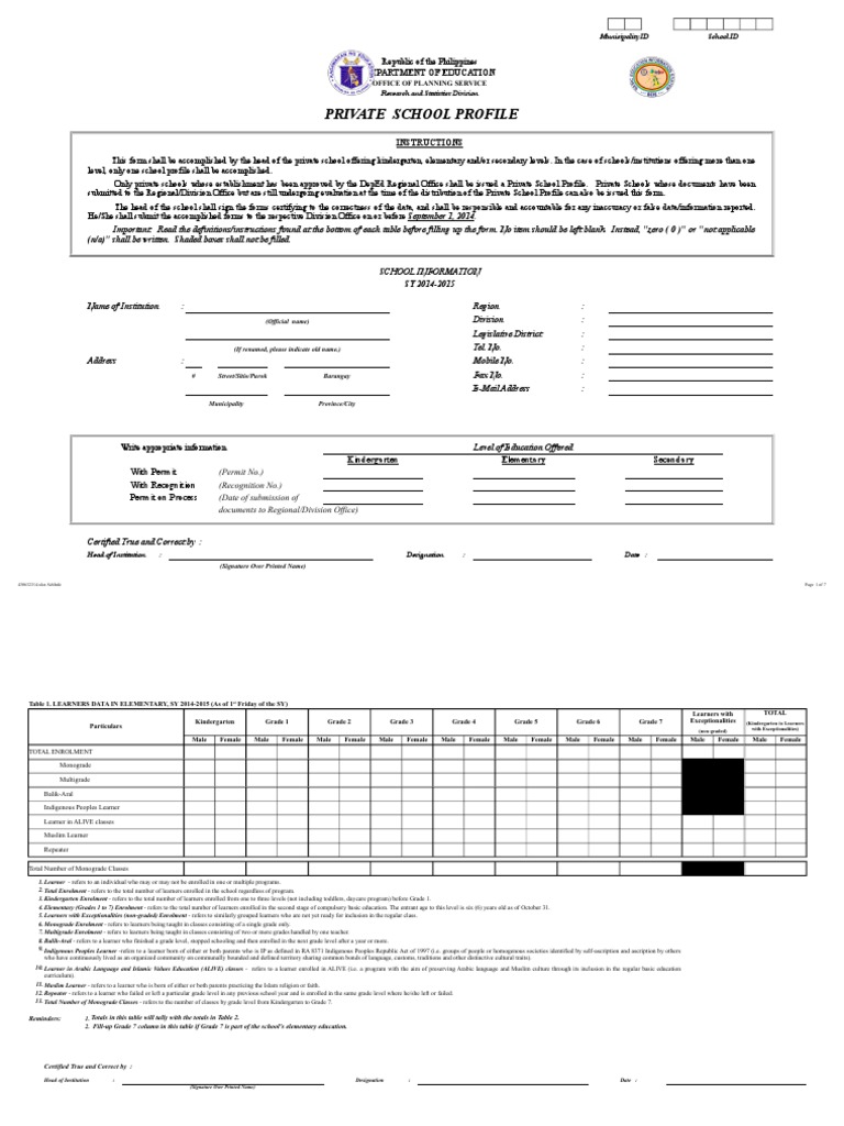 Private School Profile: Department of Education | PDF | Natural ...