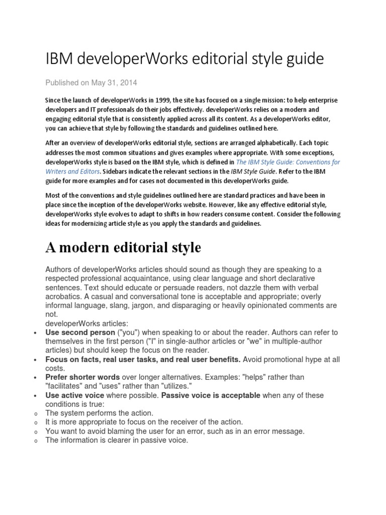 IBM DeveloperWorks Editorial Style Guide For Technical Writing | PDF ...