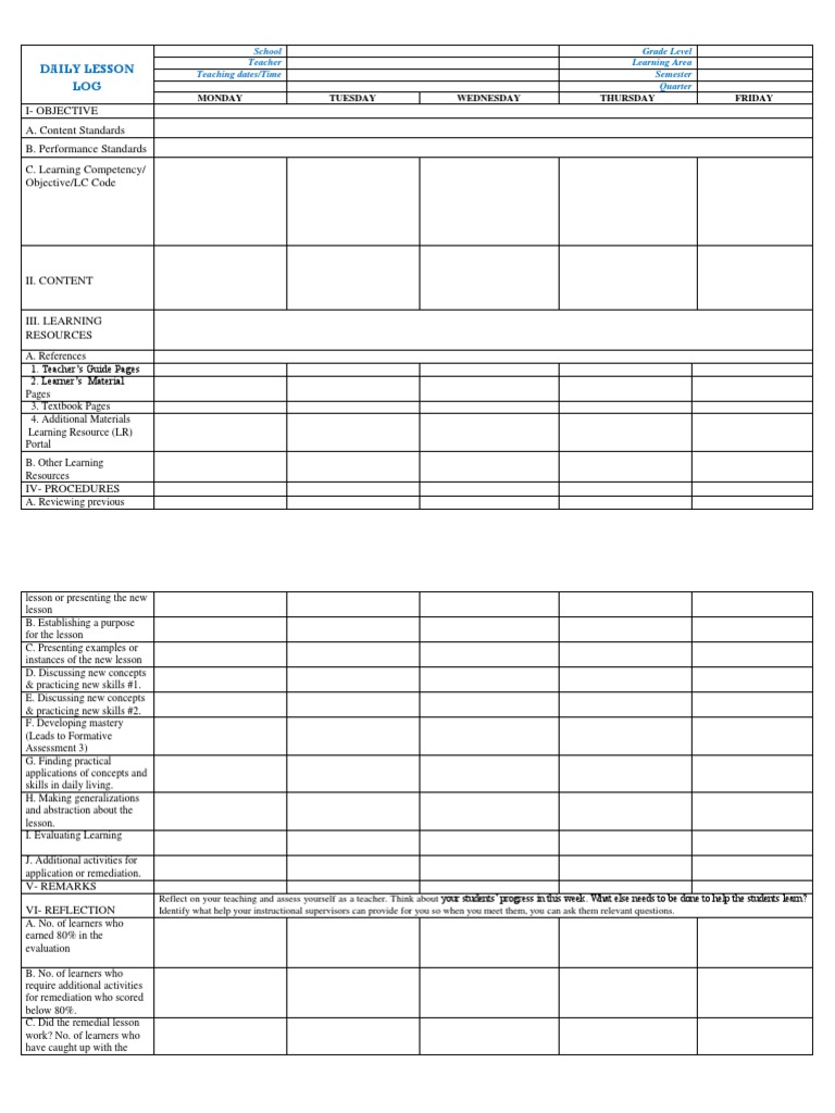 Daily Lesson LOG: I-Objective A. Content Standards B. Performance ...