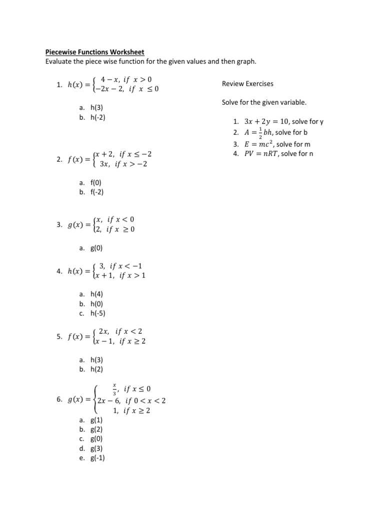 #18 Piecewise Worksheet 1 | PDF | Applied Mathematics | Mathematical ...