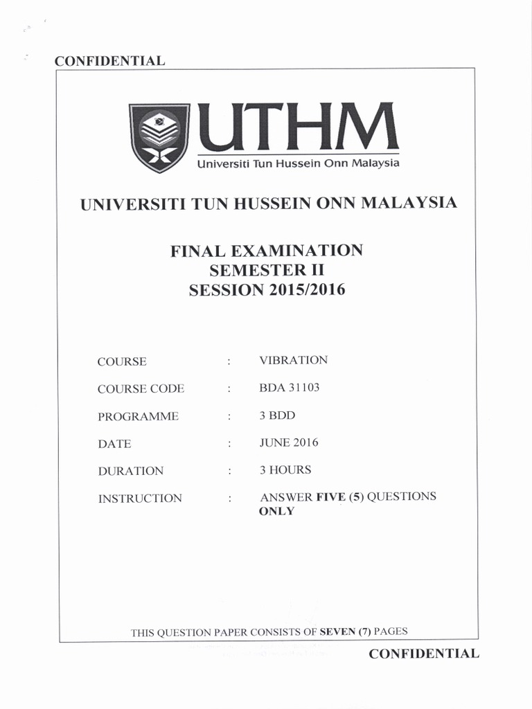 UTHM Exam 2016 | PDF | Decibel | Normal Mode