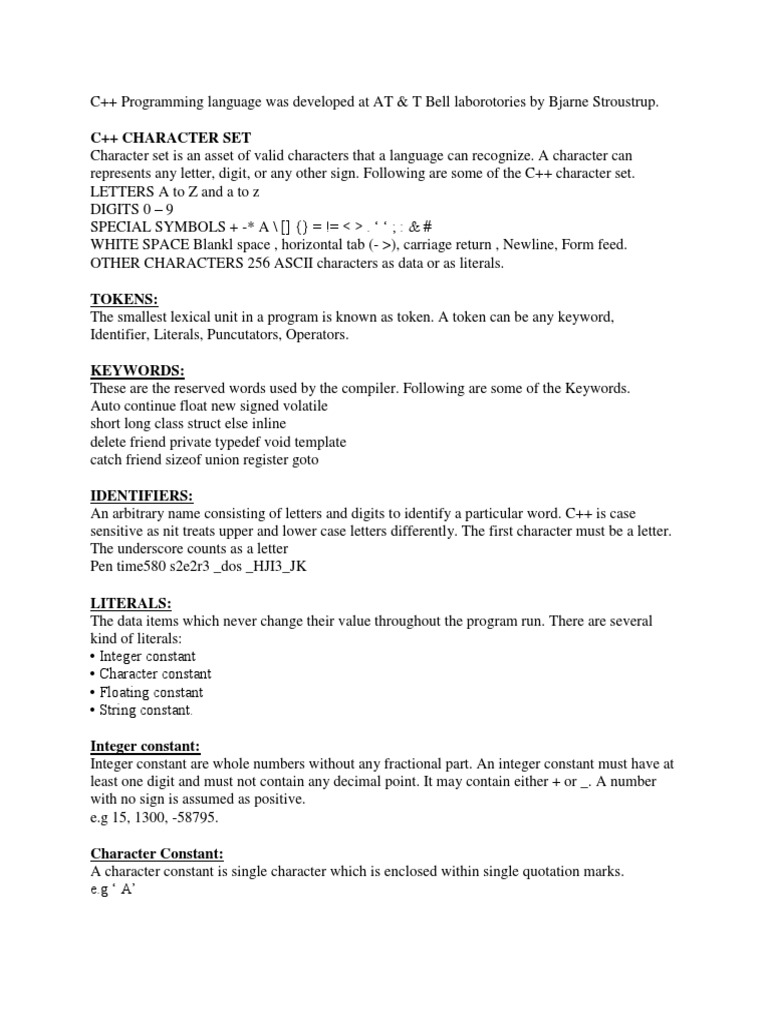 C++ Character Set | PDF | Data Type | Integer (Computer Science)