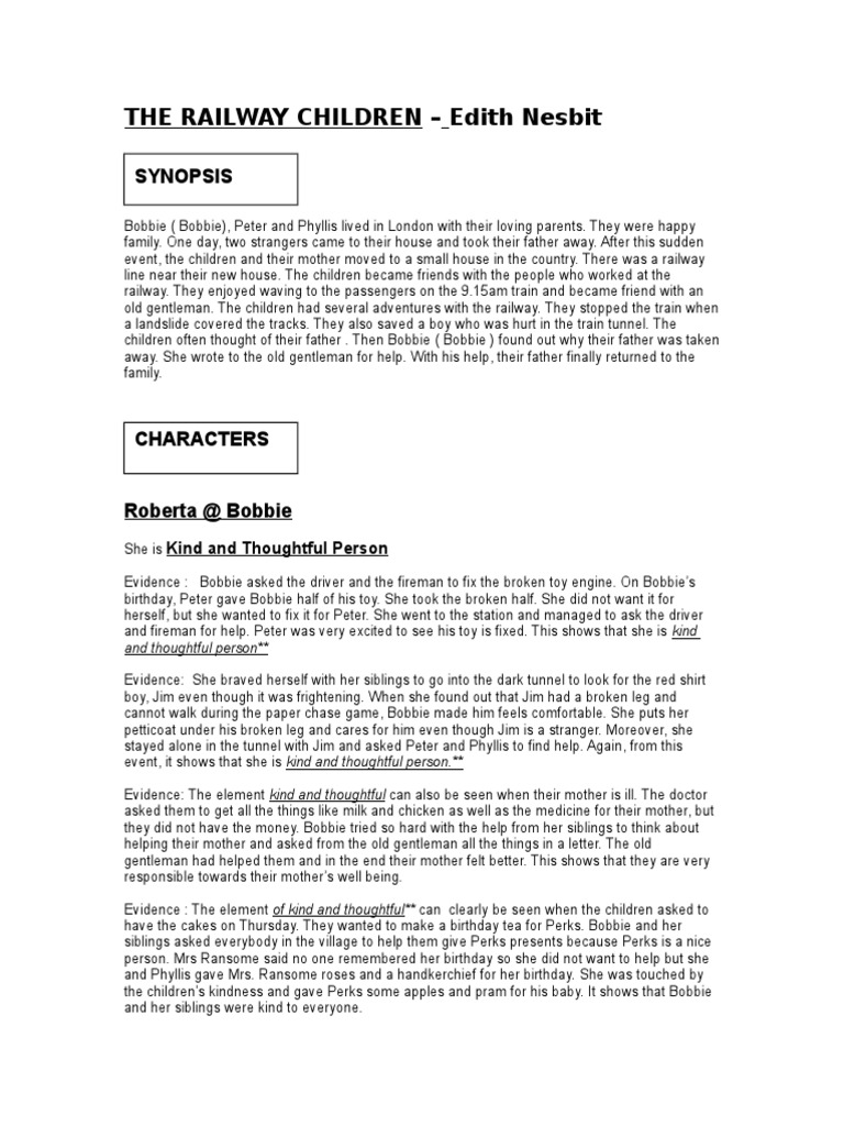 The Railway Children - Edith Nesbit: Synopsis | PDF