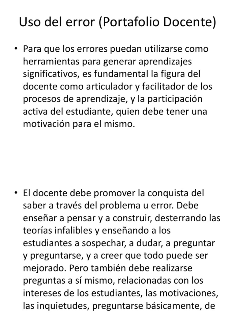 El error como oportunidad de aprendizaje | PDF | Salón de clases ...