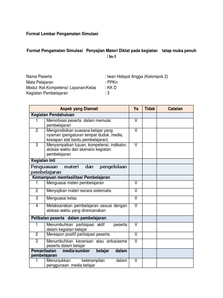 Format Lembar Pengamatan Simulasi | PDF