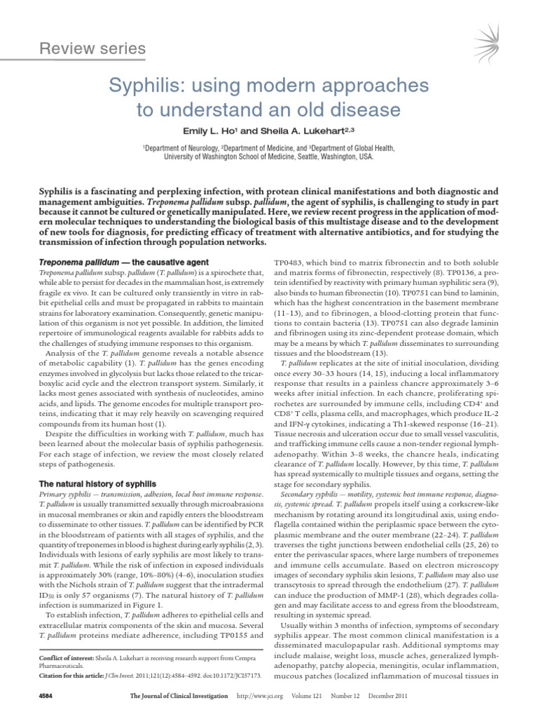 Syphilis JCI 2011 PDF | PDF | T Cell | Infection