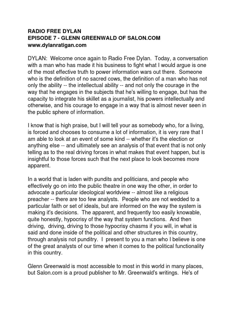 Radio Free Dylan Ep7 - Glenn Greenwald | PDF | Wealth | Economic Inequality