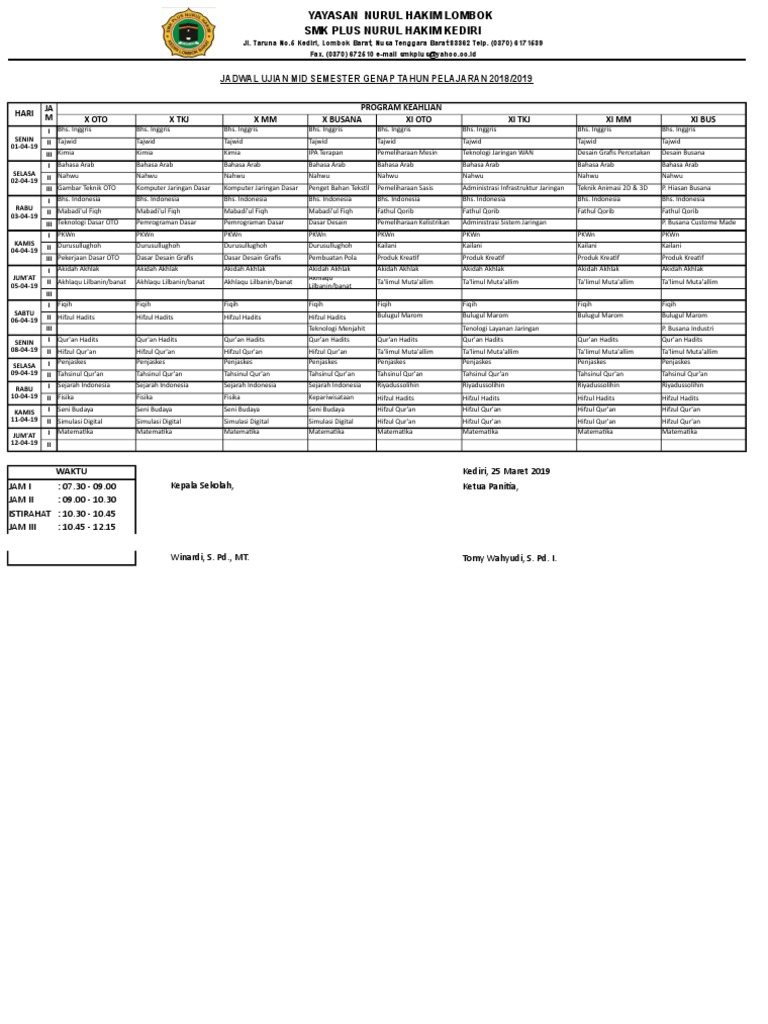 Jadwal Mid Semester Genap 2018-2019 | PDF