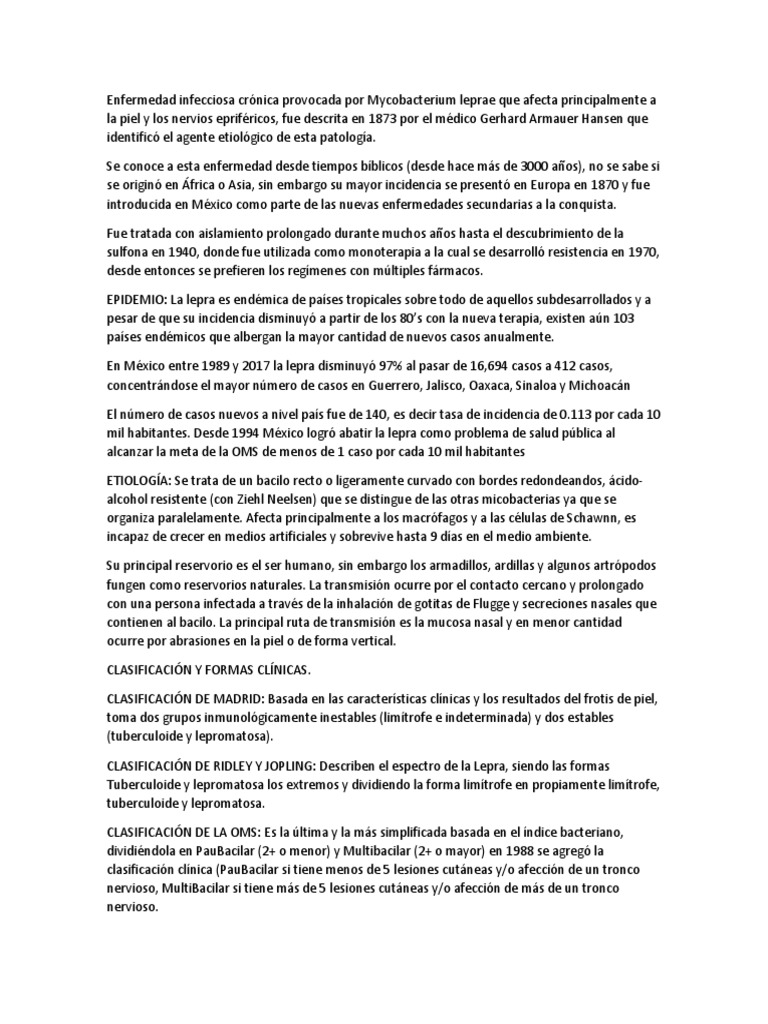 Resumen de Lepra | PDF | Lepra | Mycobacterium
