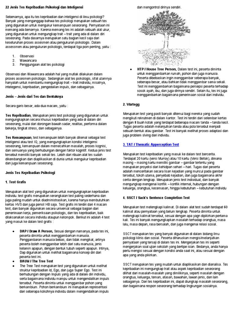 Jenis-Jenis Tes Psikologi Kepribadian | PDF
