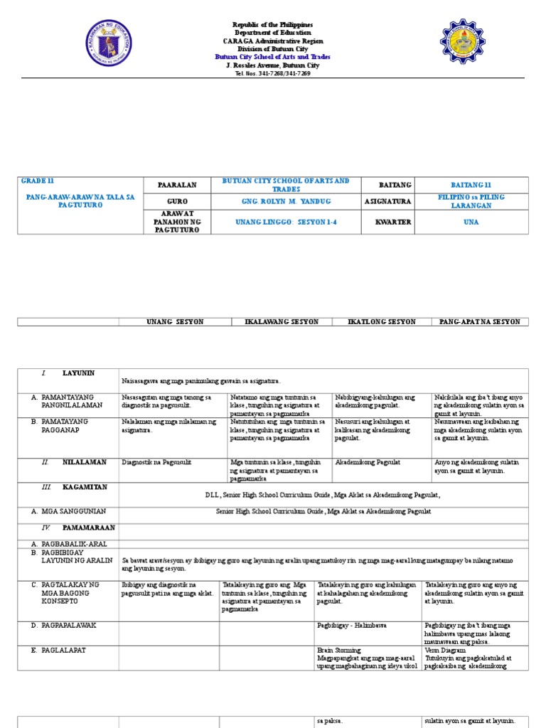 DLL Filipino Sa Piling Larang - Tech Voc | PDF