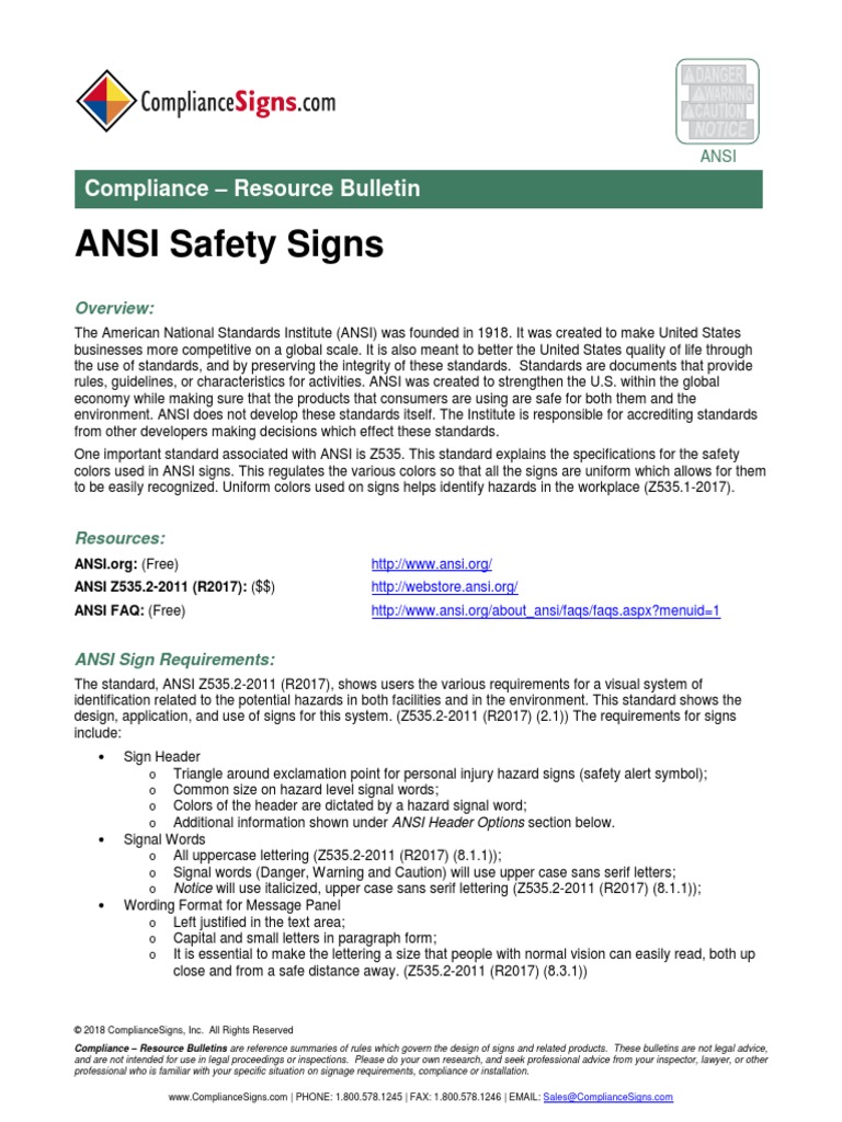 Ansi Safety Sign | PDF | Occupational Safety And Health Administration ...