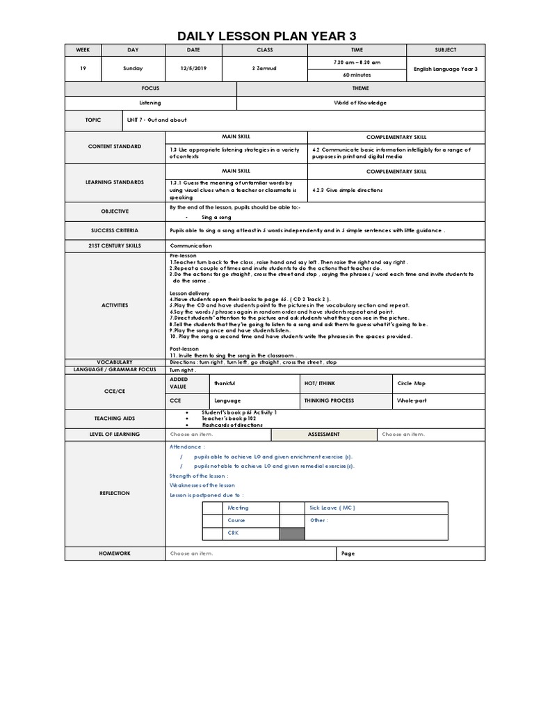 Daily Lesson Plan Year 3: Choose An Item. Choose An Item | PDF | Lesson ...