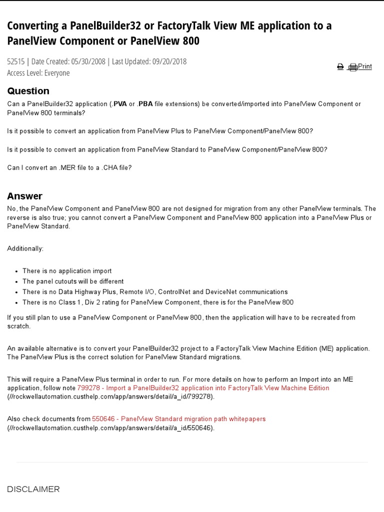 Converting A PanelBuilder32 or FactoryTalk View ME Application To A PanelView Component or ...