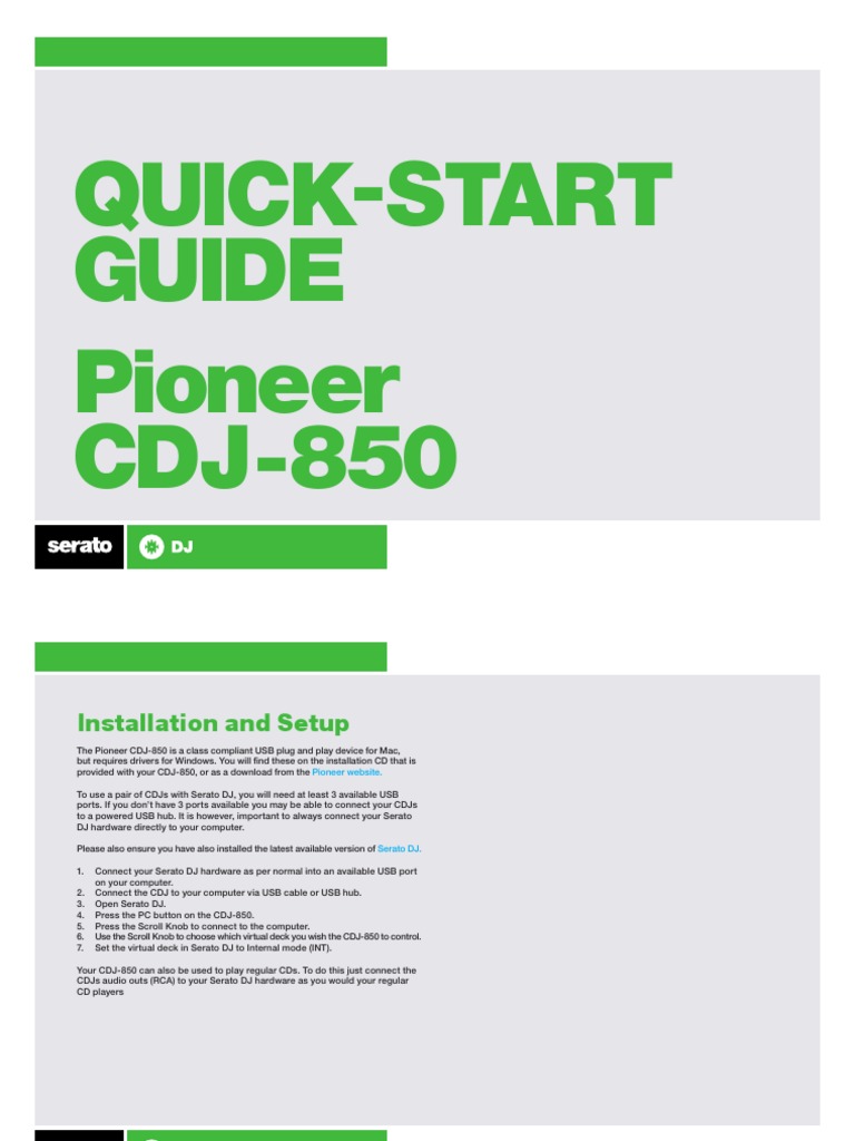 Serato DJ Pioneer CDJ-850 Quickstart Guide | PDF | System Software | Computing