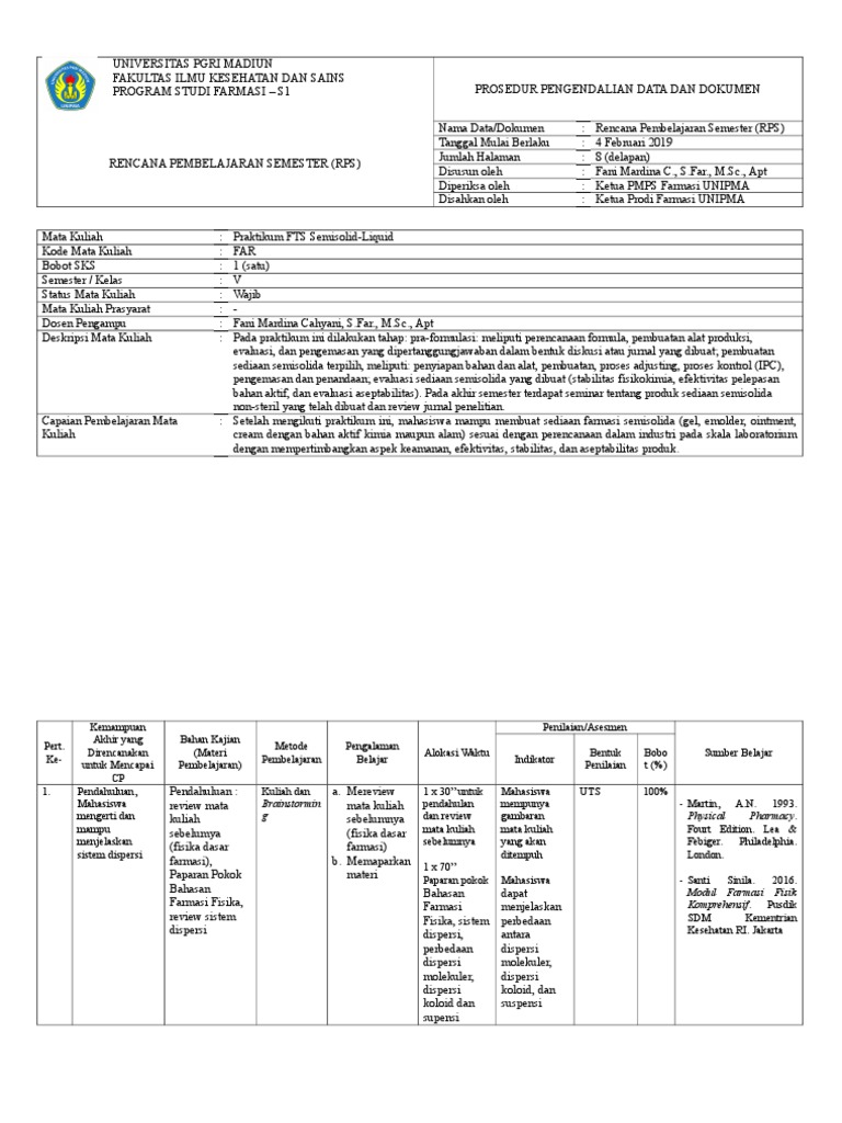 RPS Praktikum FTS SemiSolid-Liquid UNIPMA | PDF