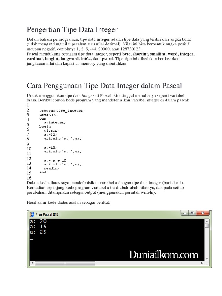 Pengertian Tipe Data Integer | PDF | Komputer | Teknologi & Rekayasa