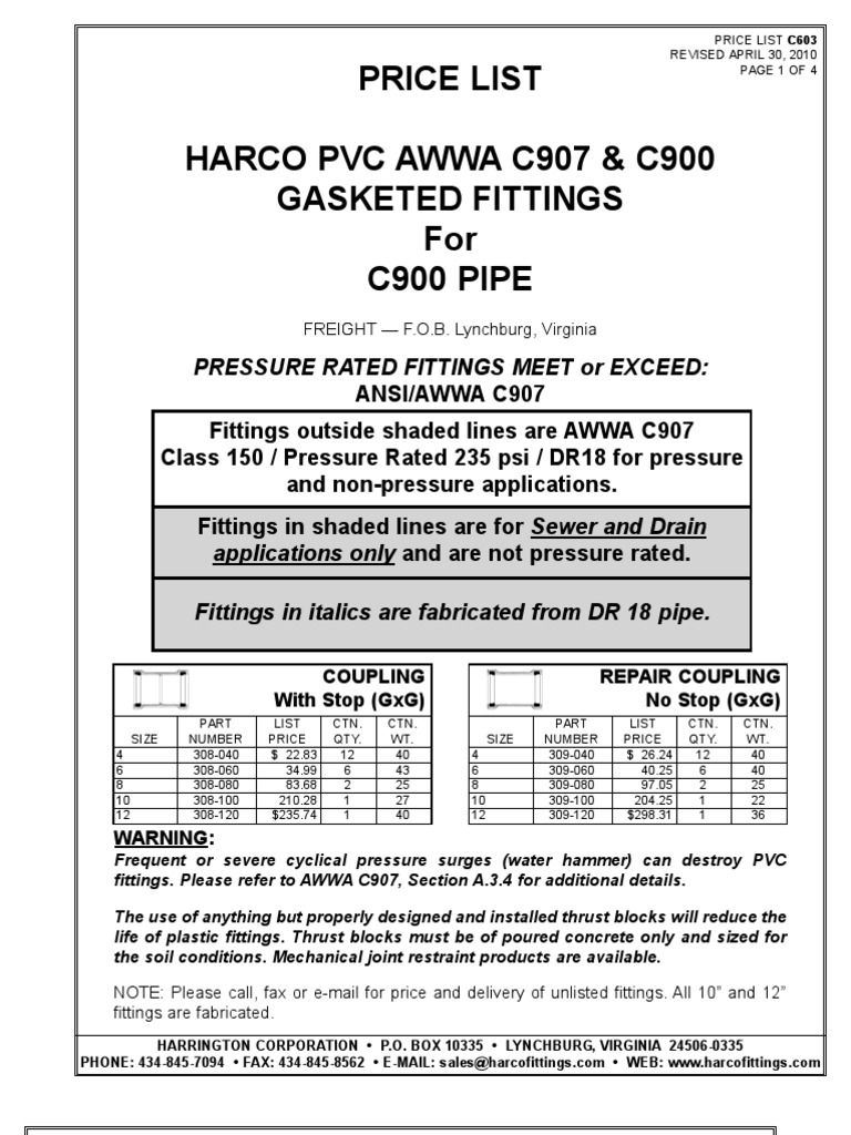 Harco C900 Fittings Price List | PDF | Pipe (Fluid Conveyance ...