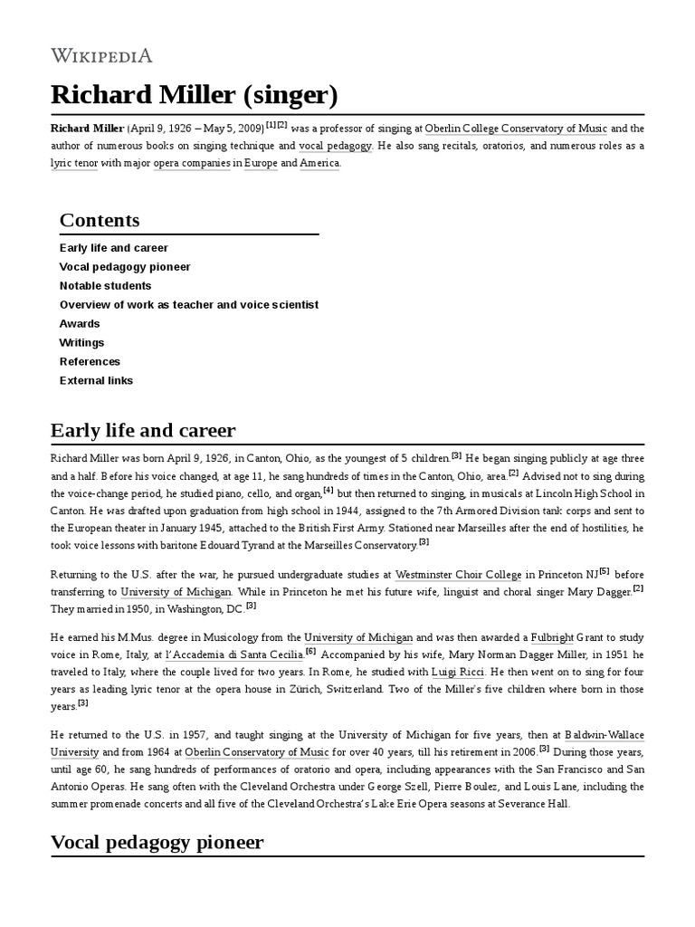 Richard Miller (Singer) | PDF | Vocal Music | Performing Arts