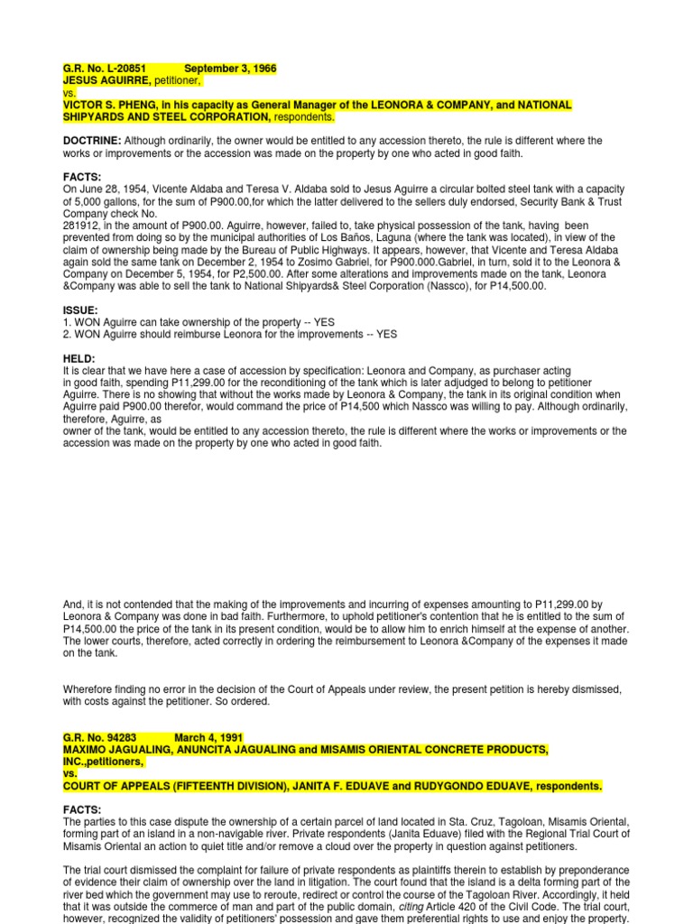 Ownership Case Digest | PDF | Adverse Possession | Ownership