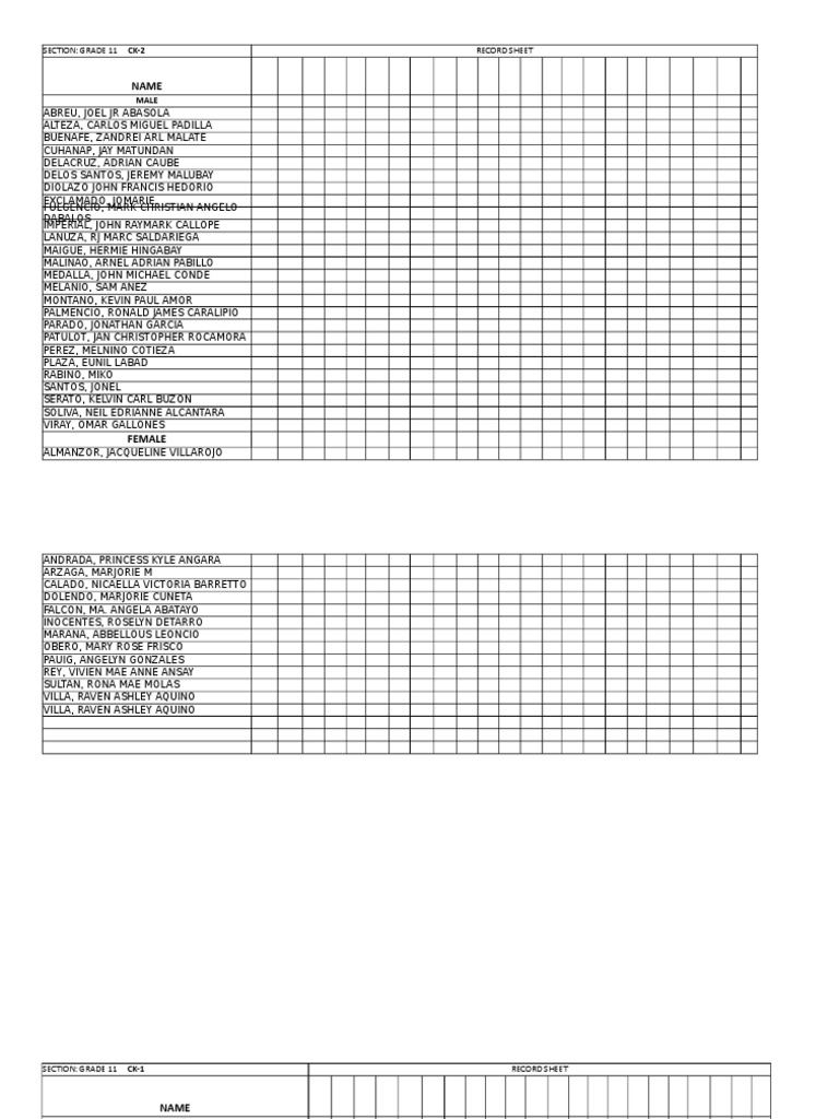 Record Sheet Section: Grade 11 Ck-2 | PDF