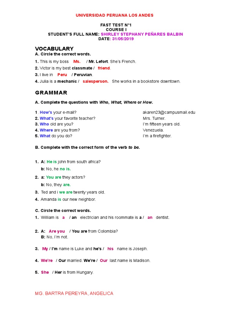 Fast Test #1 I Cycle | PDF | Foreign Language Studies