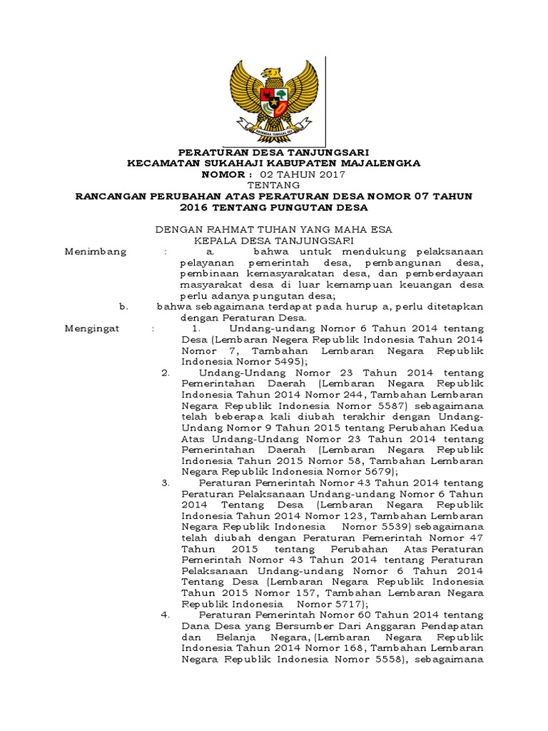 Contoh Perdes Pungutan Desa | PDF